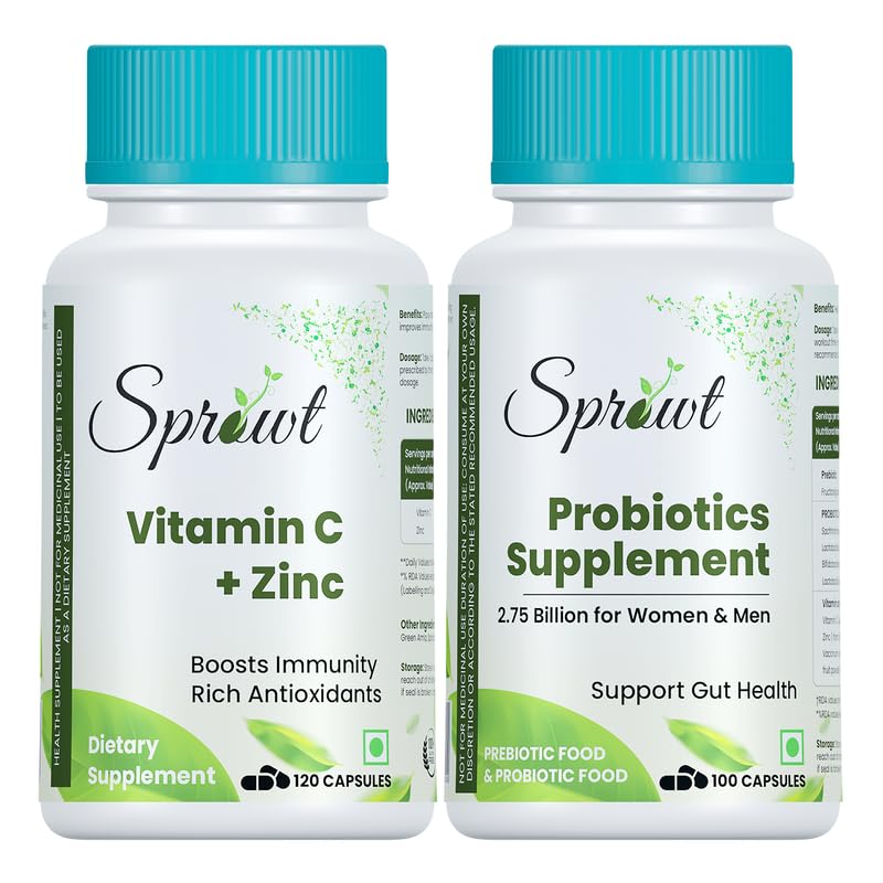 Sprowt Plant-Based Vitamin C with Zinc 120 Capsules & Sprowt Prebiotic ...