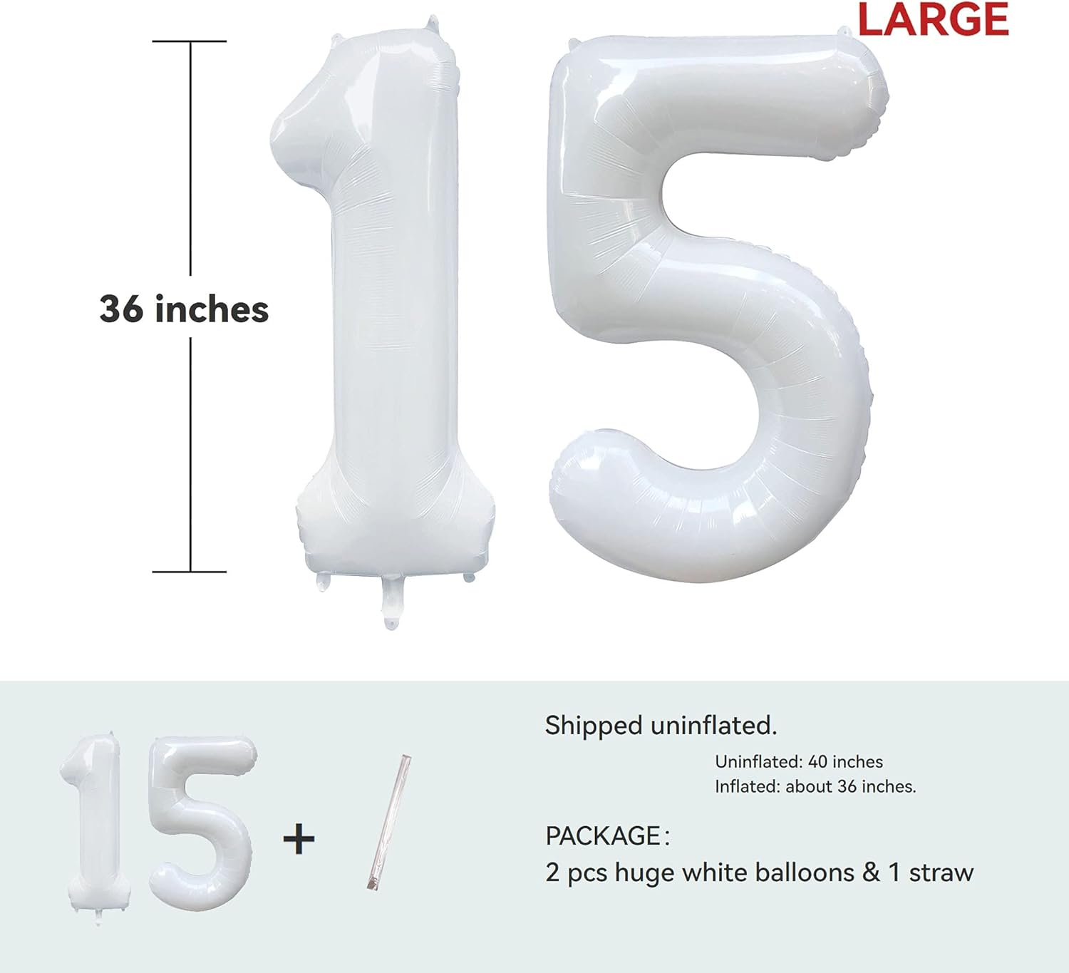 15 Balloon Number Helium Large Birthday Balloons 40 Inch White Ballons ...