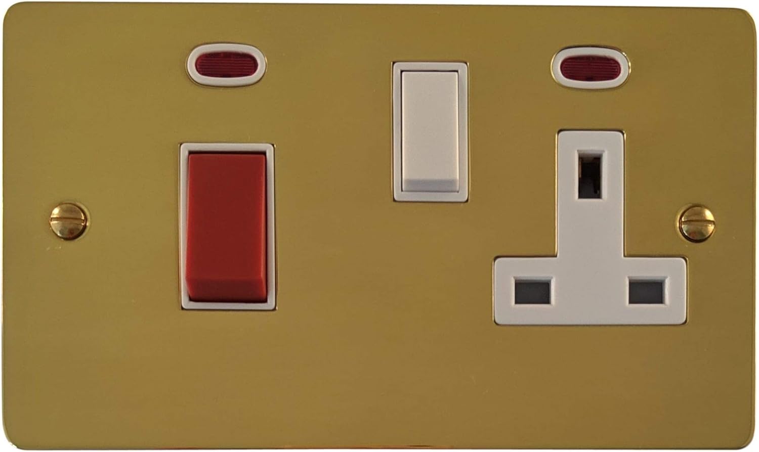 Flat Polished Brass Cooker Switch with Socket (White Switch) - FB29W ...