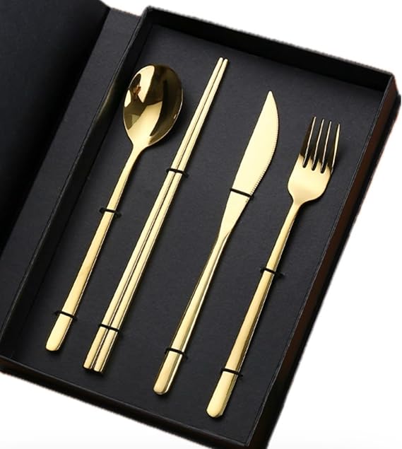 Amazon.com: Luxury Golden Stainless Steel Flatware Set Portable ...