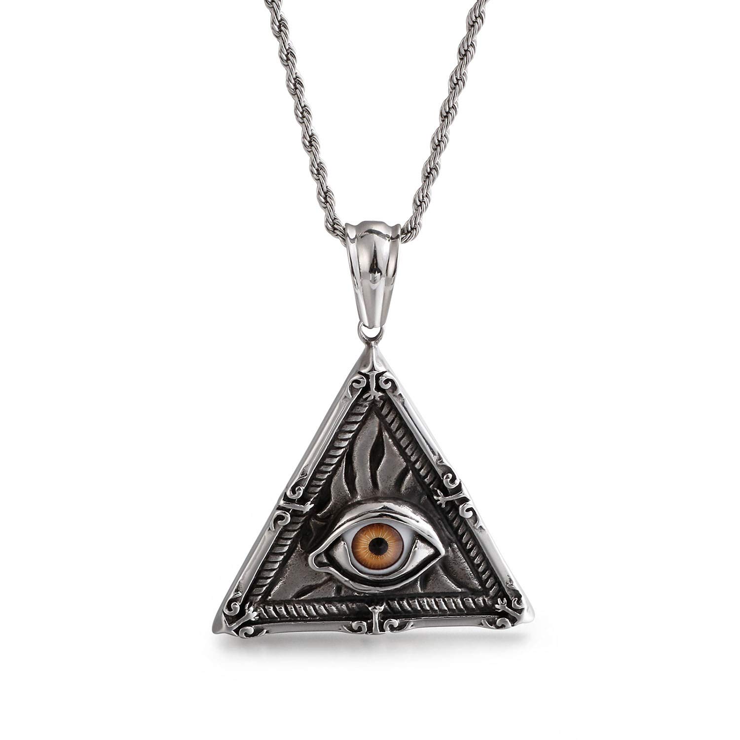 Buy FJ Egypt Pyramid Triangle Necklace Power Silver Steel Pent ...