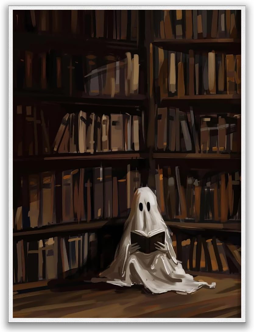 Amazon.com: Ghost Canvas Print Posters Vintage Library Ghost Wall Art ...