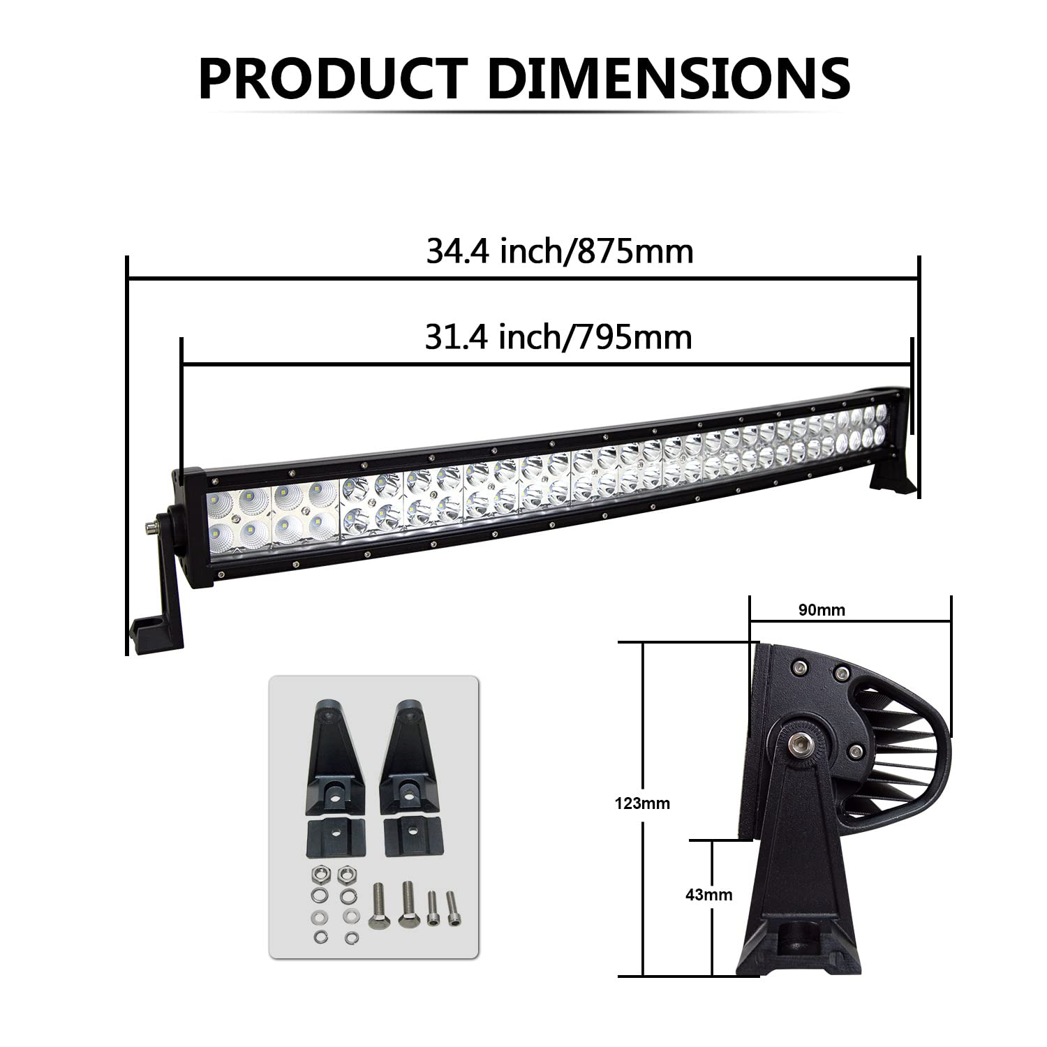Willpower 32 inch Curved LED Light Bar 180W Double Spot Flood Combo Led ...