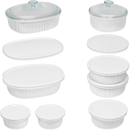 Amazon.com: CorningWare French White 10-Pc Ceramic Bakeware Set with ...