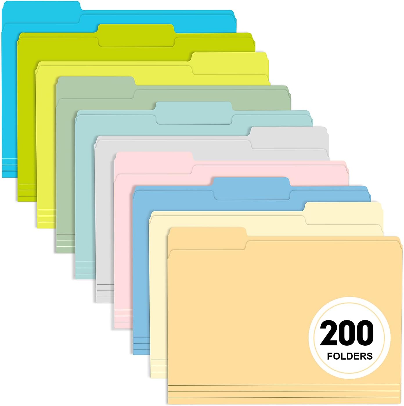 Amazon.com : File Folder, RAZCC 200 Pack Colored File Folders, 1/3 Cut ...