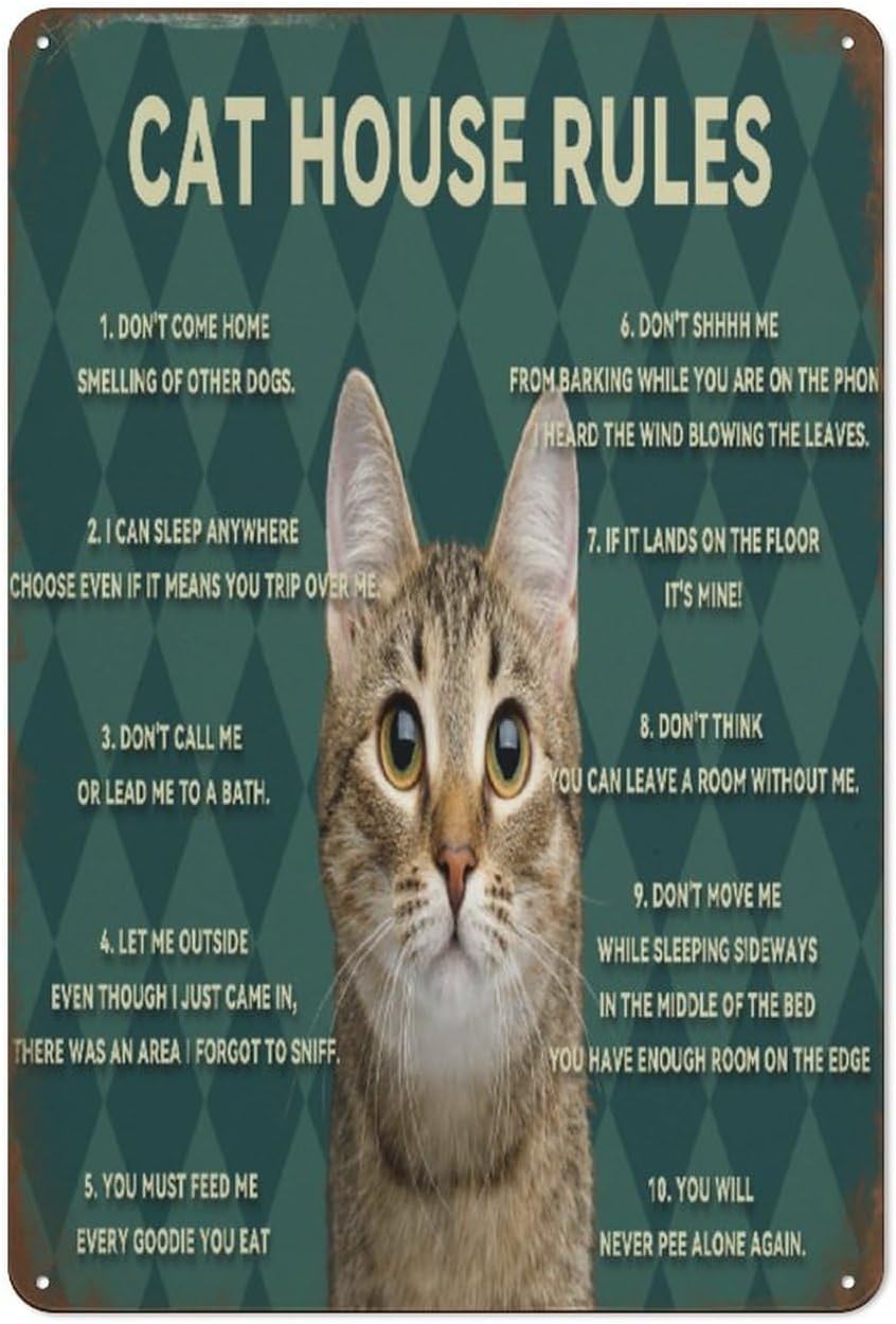 Amazon.com: Cat House Rules Cat Rules Vintage Metal Sign Funny Gift For ...