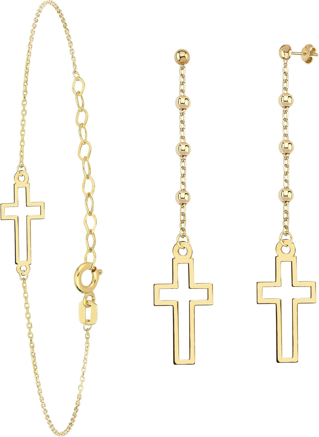 Amazon.com: MIONZA 14K Solid Gold Cross Bracelet and Dangling Cross ...