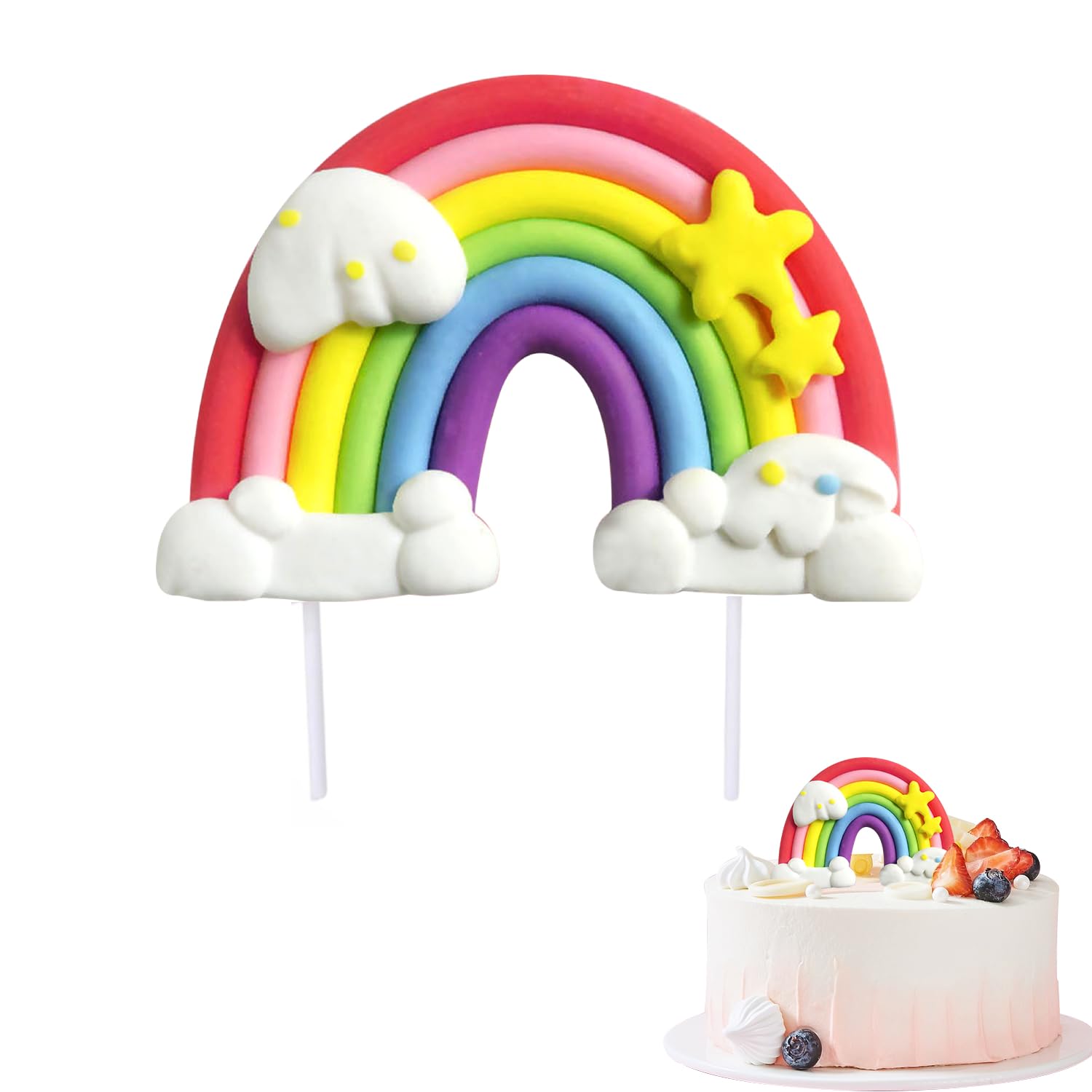Rainbow Cake Topper with Clouds - Colorful Rainbow Cake Decoration ...