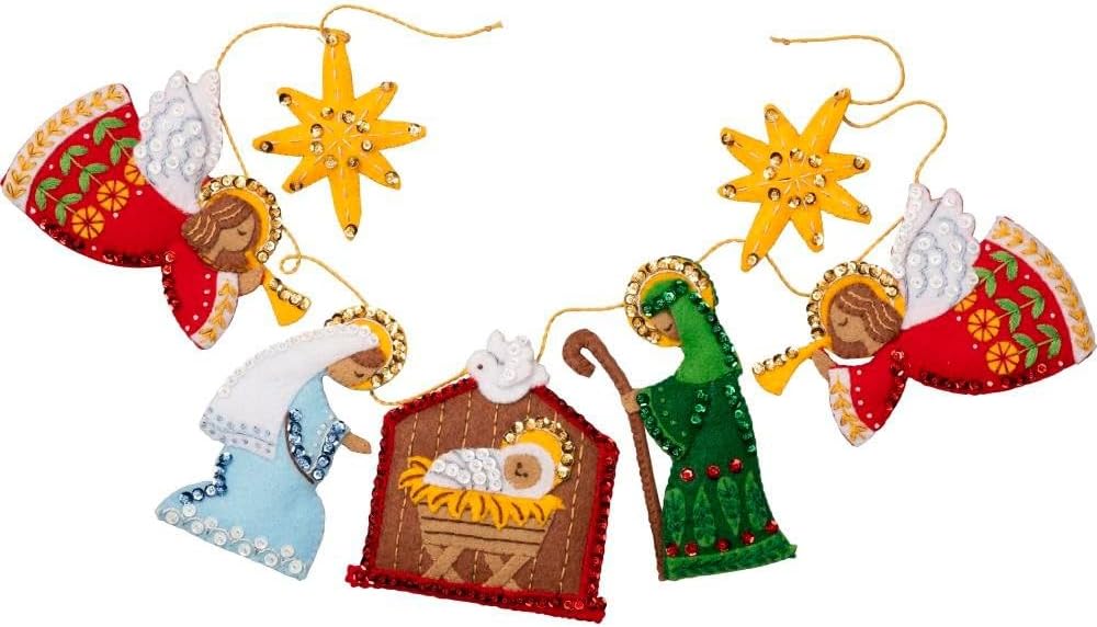 Amazon.com: Bucilla, Felt Applique Garland Kit, Nativity, Perfect for ...