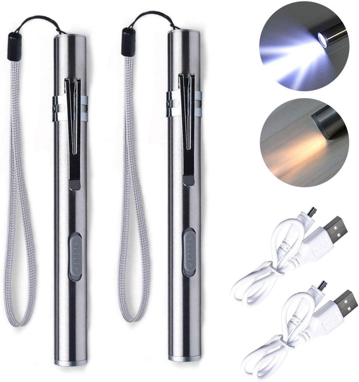USB Rechargeable Penlight, 2 Pack Mini Medical Flashlight, Pocket Small ...