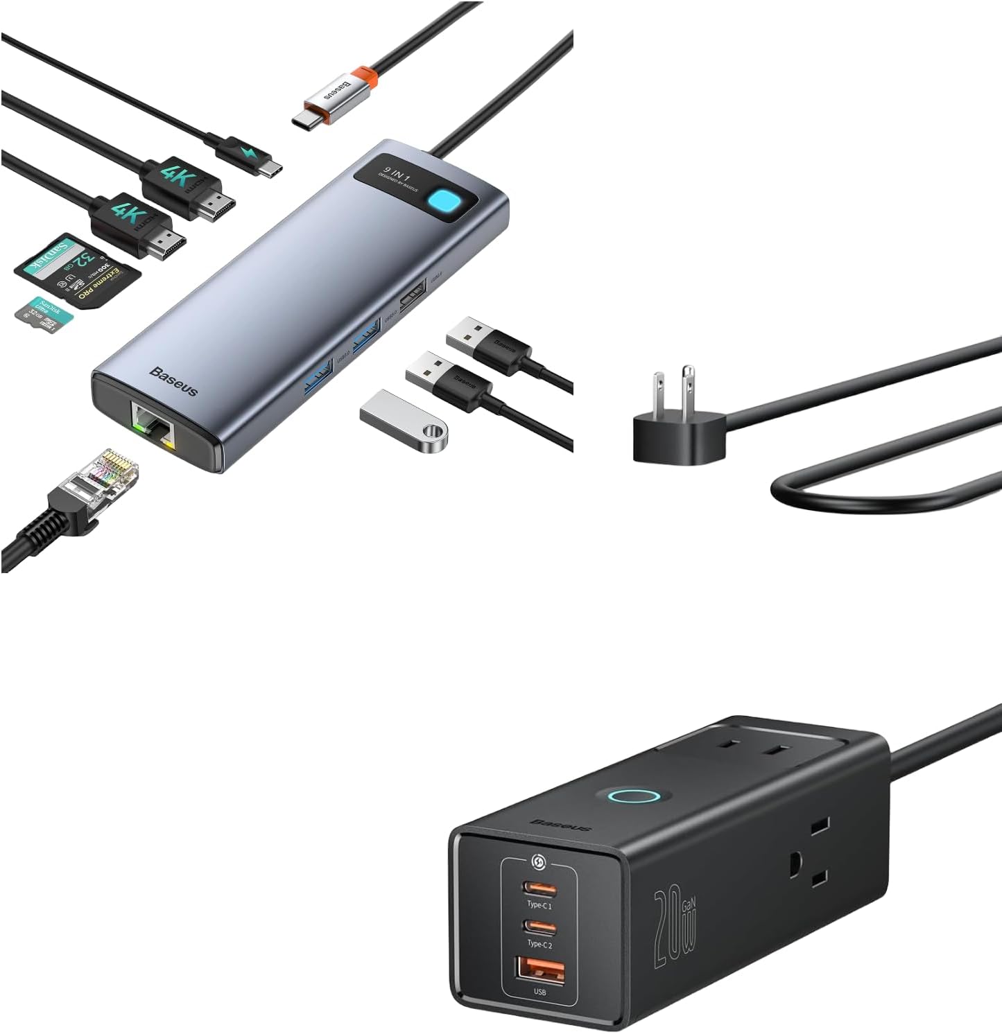 Amazon.com: Baseus Laptop Docking Station 9 in 1 & Power Strip 20W ...
