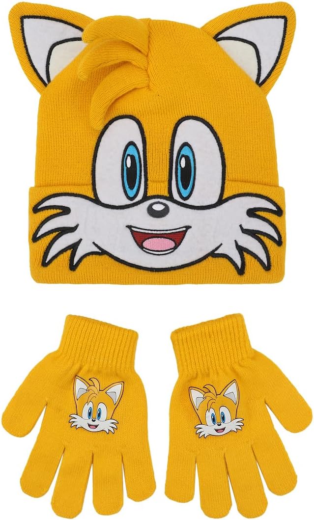 Amazon.com: Sonic The Hedgehog Big Face Tails Youth 2-Piece Cuff Beanie ...
