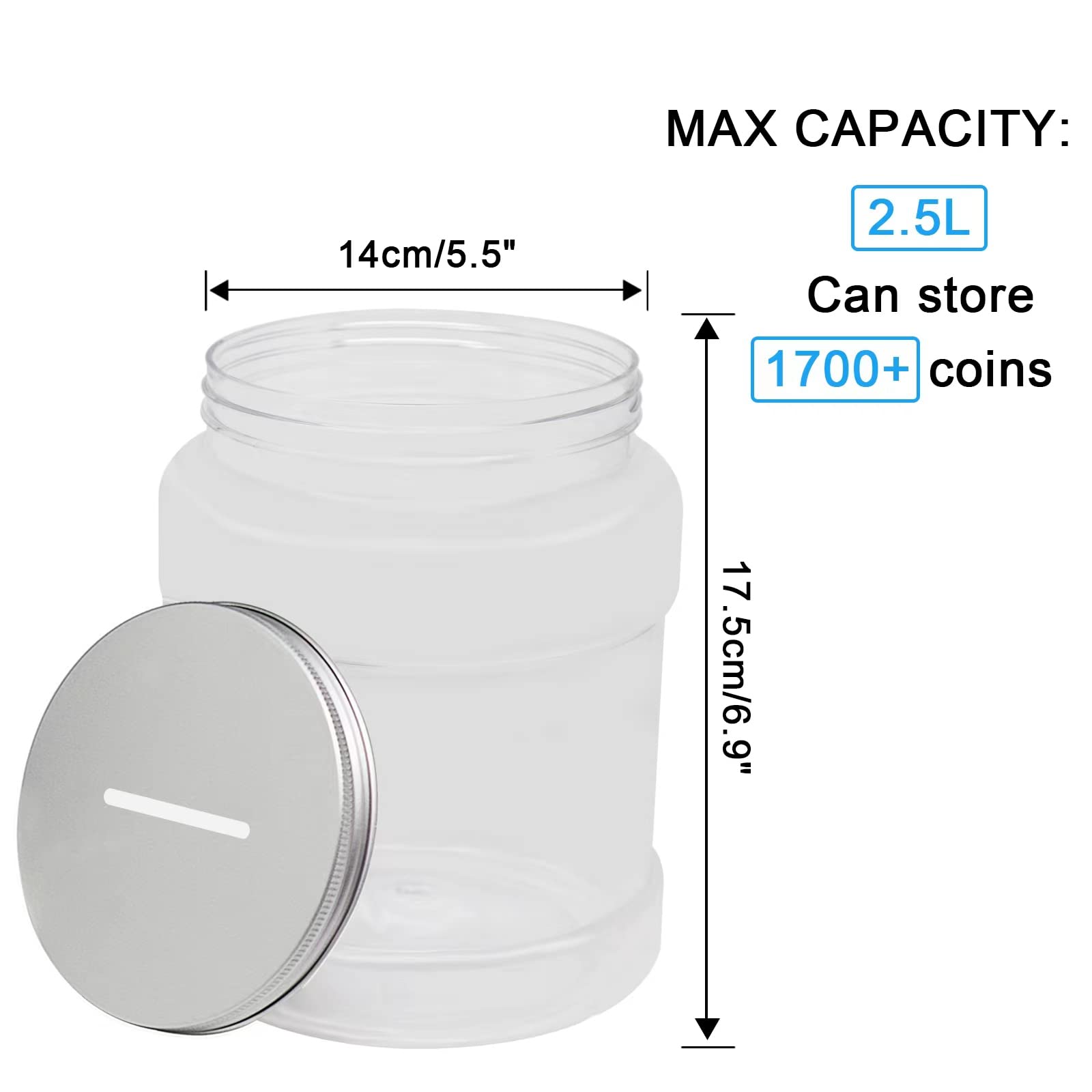 Coin Jar Piggy Bank For Adults Mczxon Large Coin Bank Jar, 5/8 Gallon ...