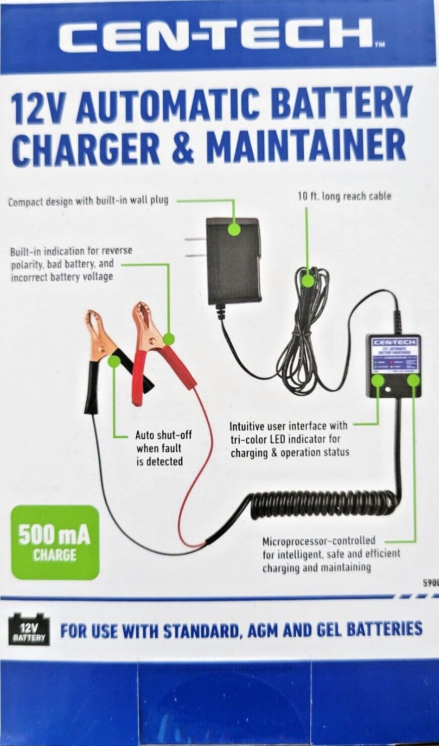 Amazon.com: 12 Volt Automatic Battery Float Trickle Charger by Cen-Tech ...