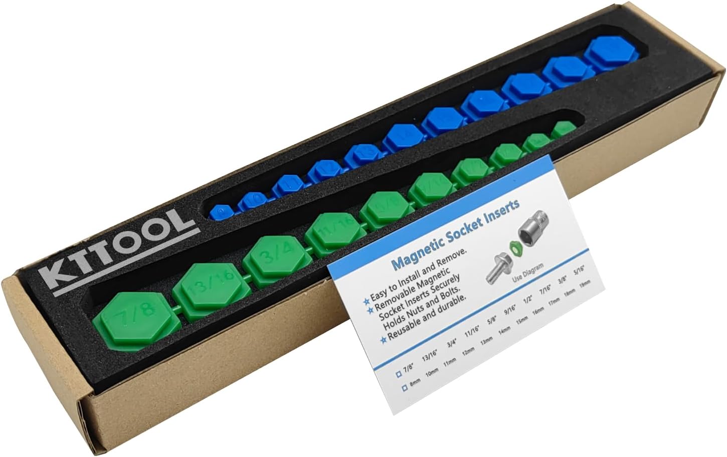 KTTOOL 21 Pcs New SAE and Metric Magnetic Socket Inserts Tool Set, 5/16 ...