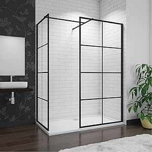 Black Walk in Shower Enclosure 1850mm Height 900mm+800mm Width Screen ...