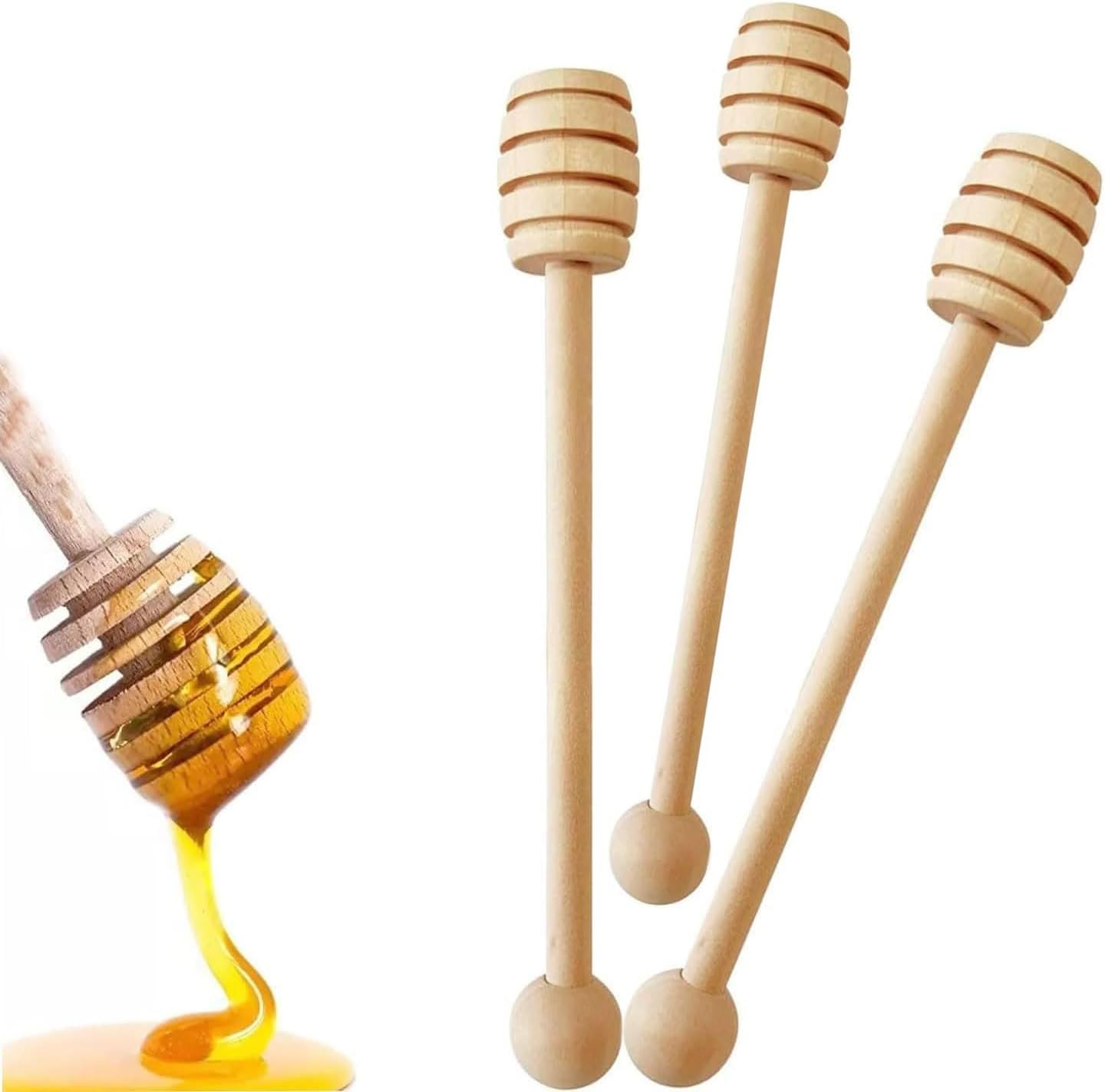 Olive Wood Honey Dipper Dip Drizzler Server Stick Spoon Long Wood Honey ...