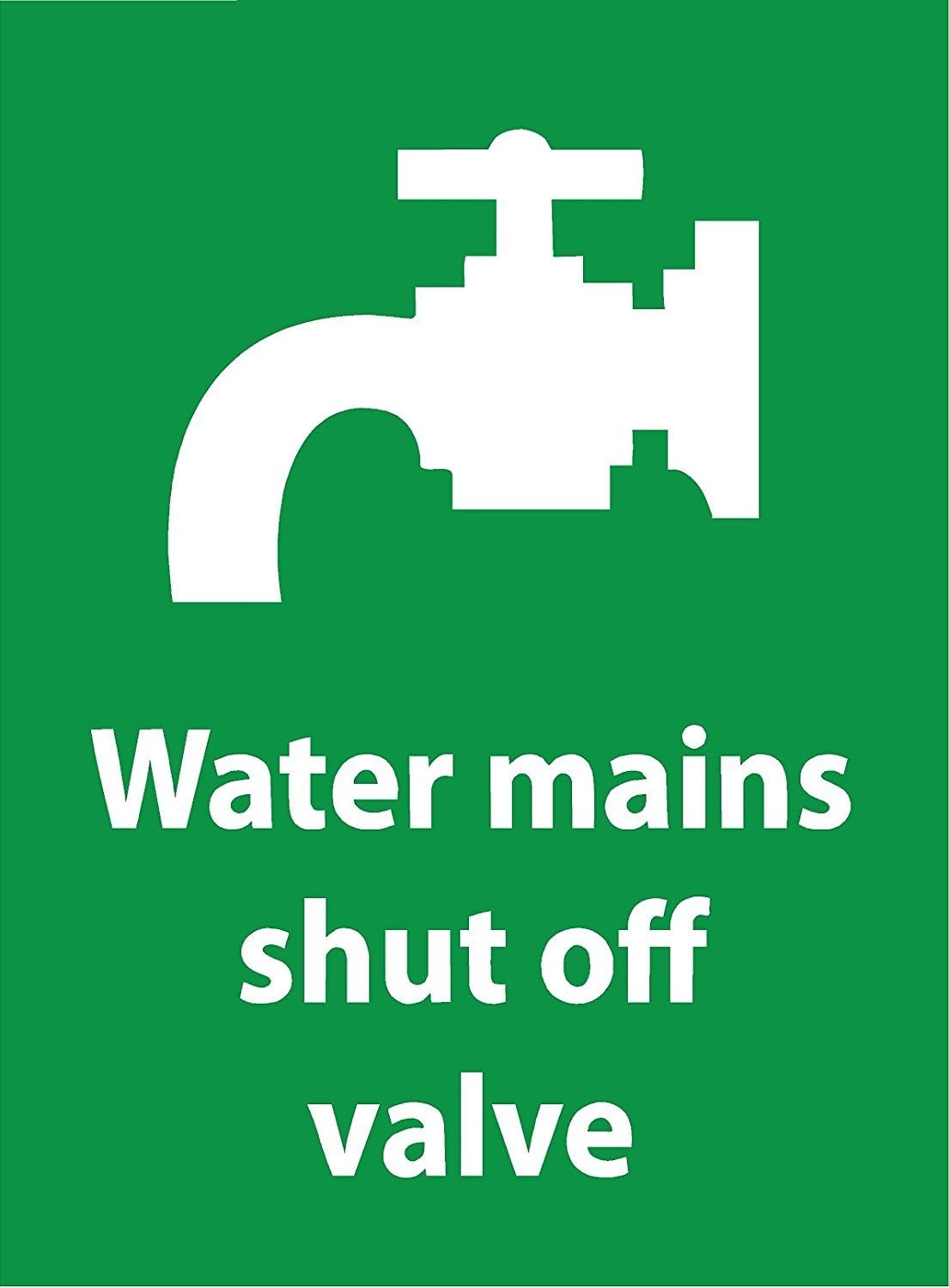 WATER MAINS SHUT OFF VALVE SIGN - Self adhesive vinyl 200mm x 150mm ...