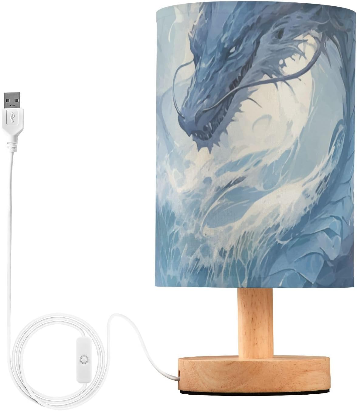 BOENLE Blue Dragon Table Lamp Bedside Lamps with USB Port,Wood Base ...