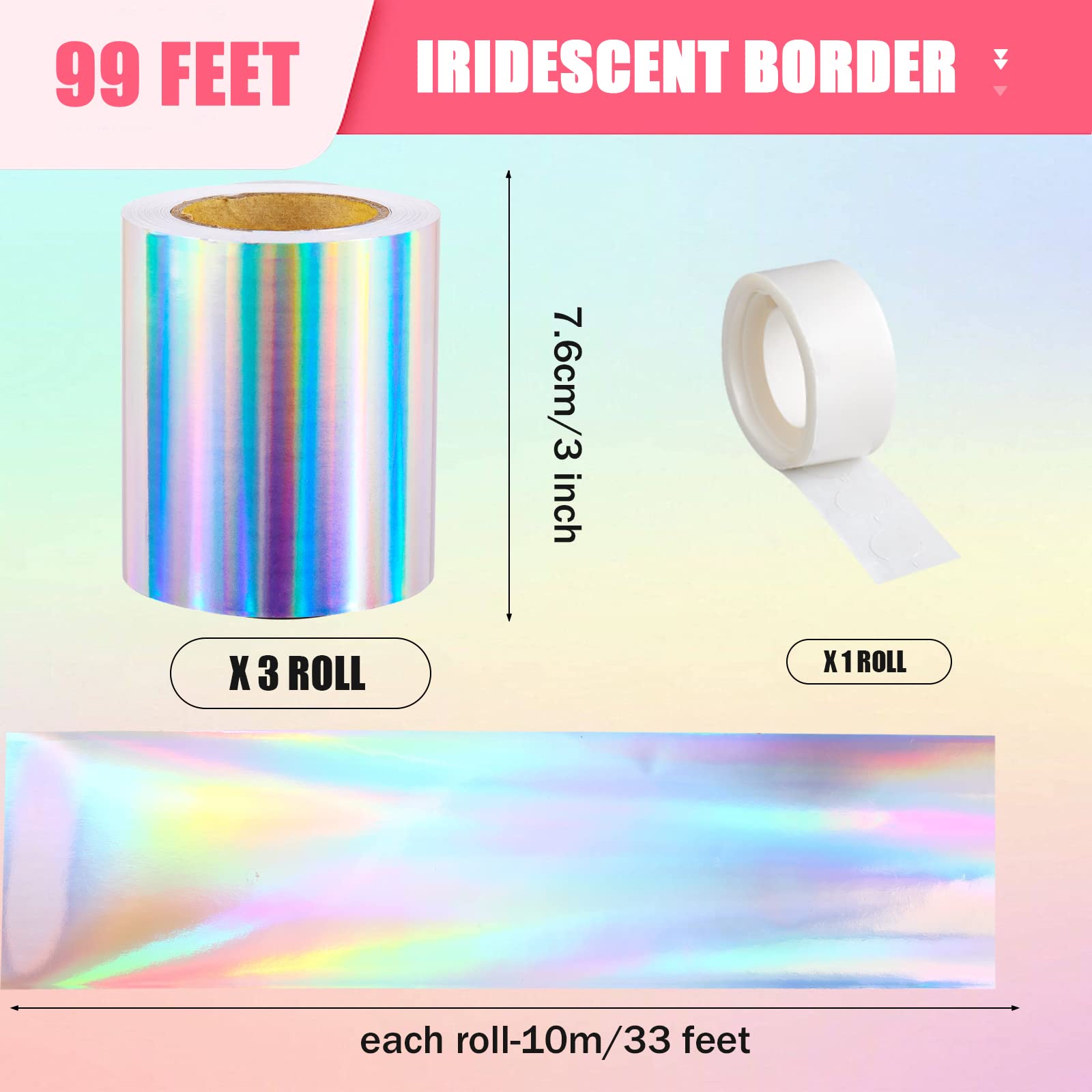 Snapklik.com : 99 Feet Iridescent Bulletin Board Borders Holographic ...