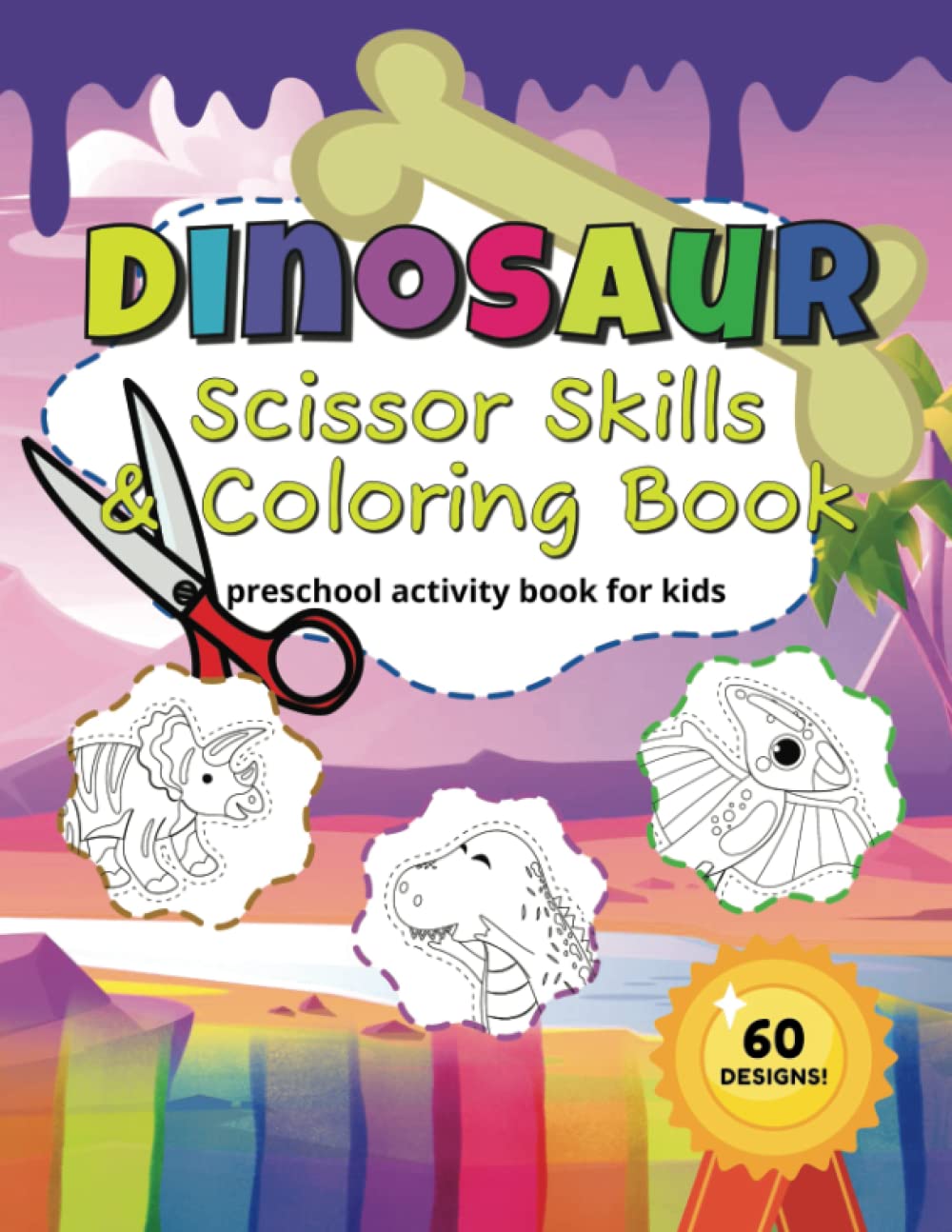 Cute Dinosaur Scissor Cutting Skills Coloring Preschool Activity Book ...