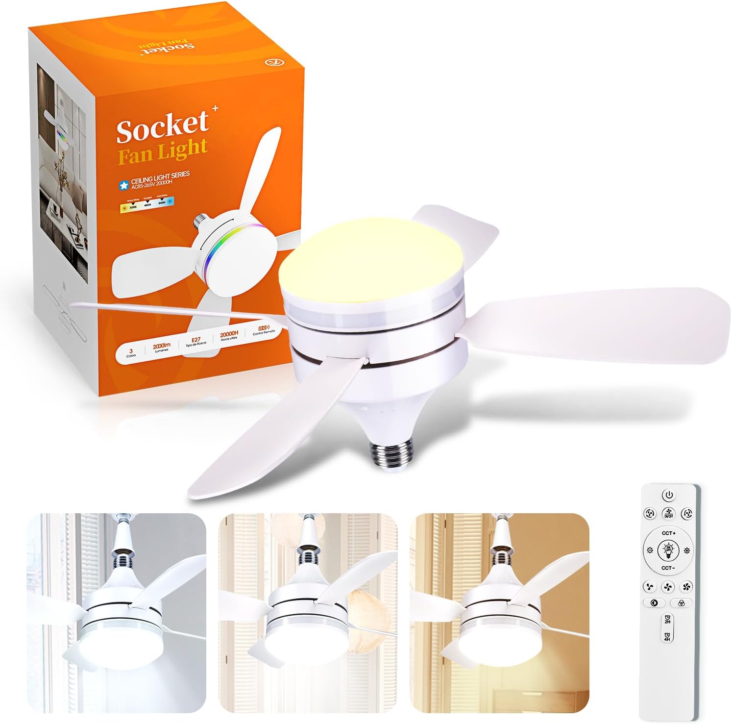 WRYBV 19" Socket Fan Light Original, Screw Ceiling Fan Light with ...