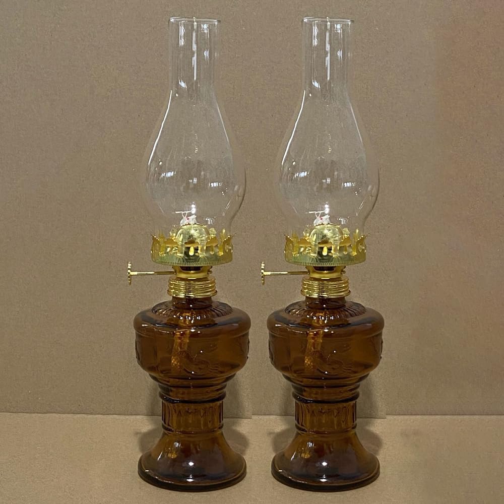 Amazon.com: DNRVK 2 Pieces Rustic Oil Lamp Lantern Vintage Color Glass ...