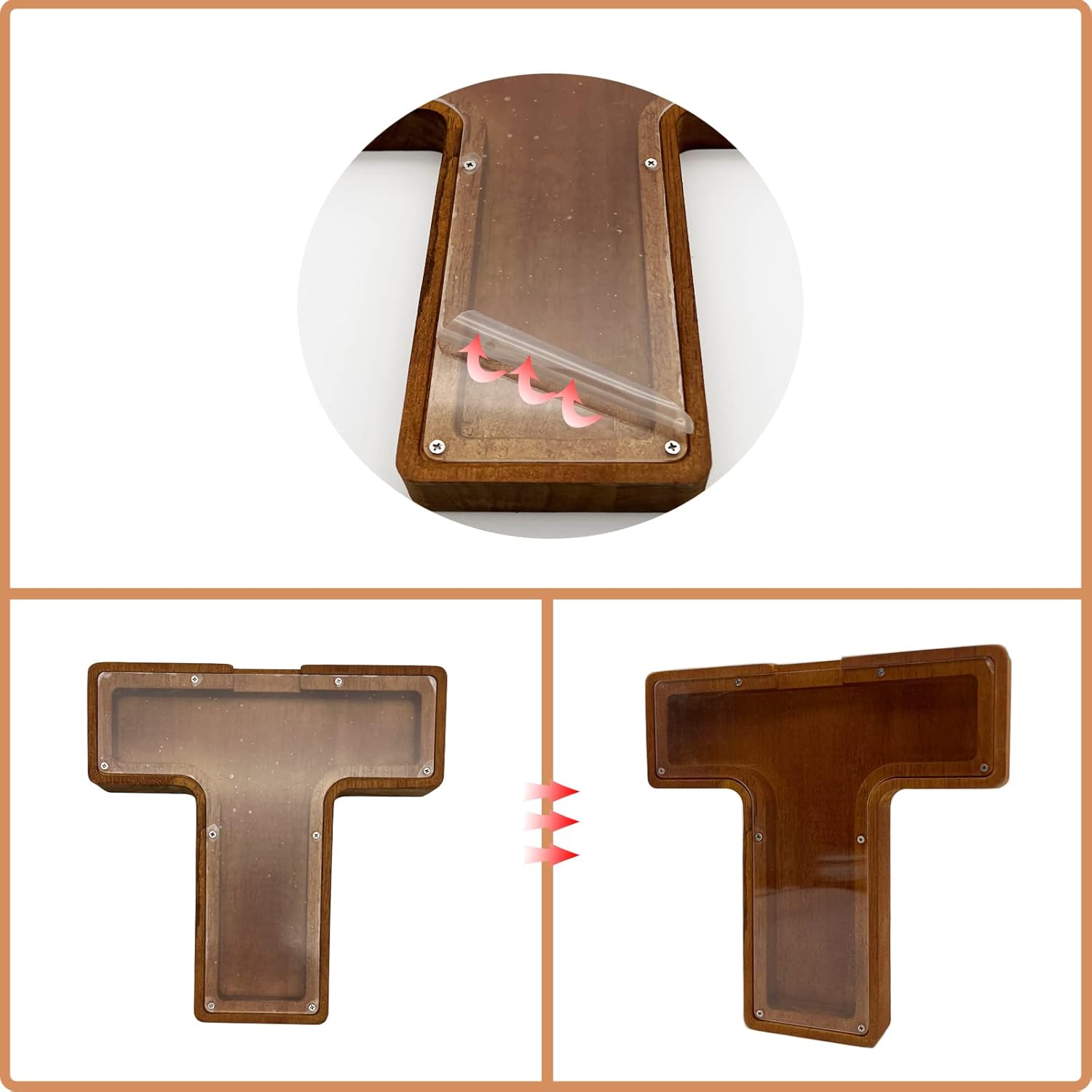 MEDOYOH Letter “T” Money Box, A – Z Letters 23CM/9IN Wooden Alphabet ...