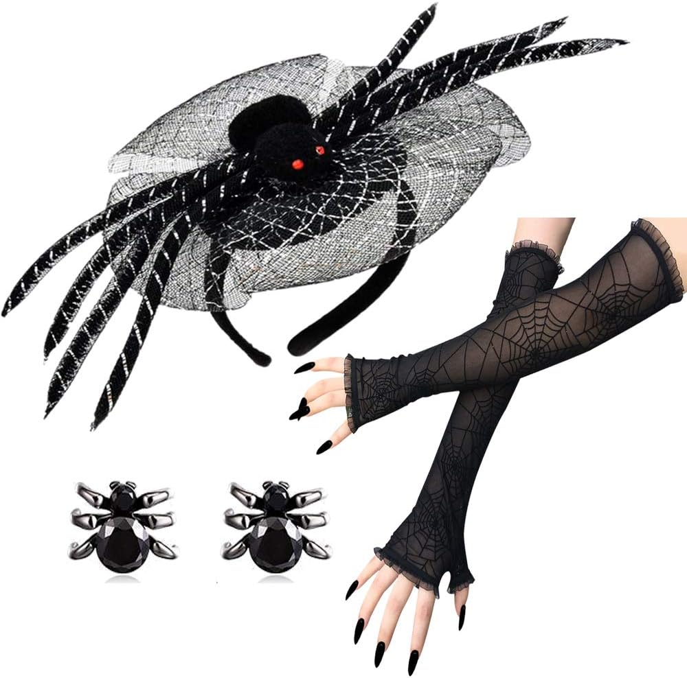 Amazon.com: Halloween Spider Headband, Web Arm Warmer Glove, and ...