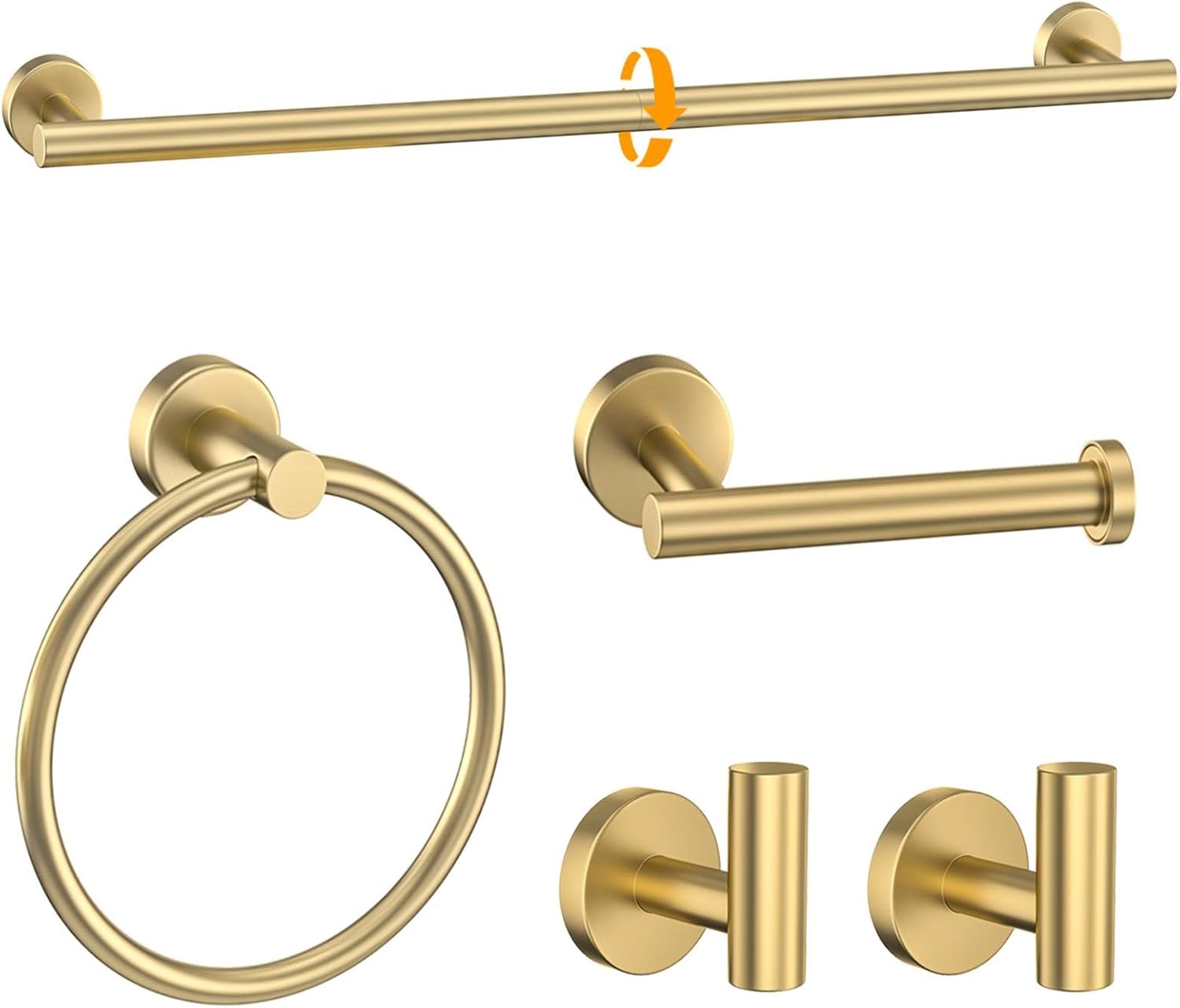 Amazon.com: Brushed Gold Towel Bar Set 5 Pieces Round Bathroom Hardware ...