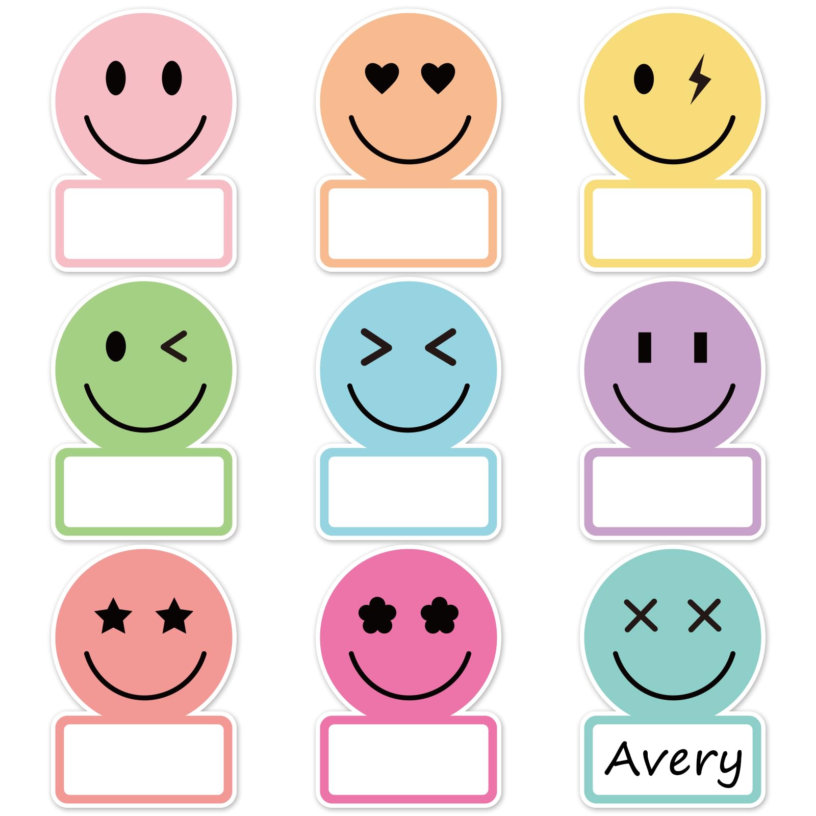 Amazon.com: Whaline 135Pcs Pastel Smile Face Name Tag Stickers 9 ...