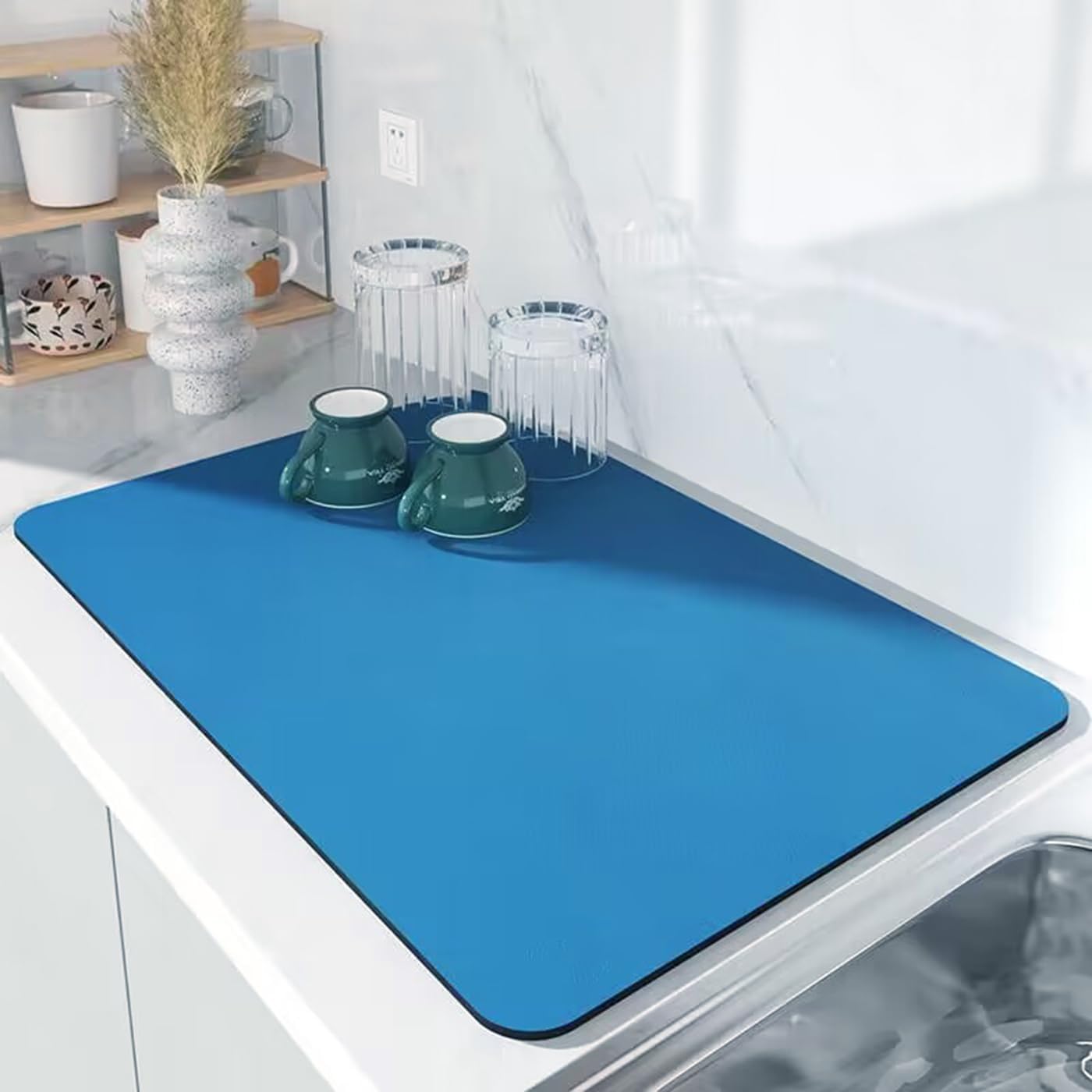 Amazon.com: Dish Mat Blue,Dish Drying Mat for Kitchen Counter, Dish ...