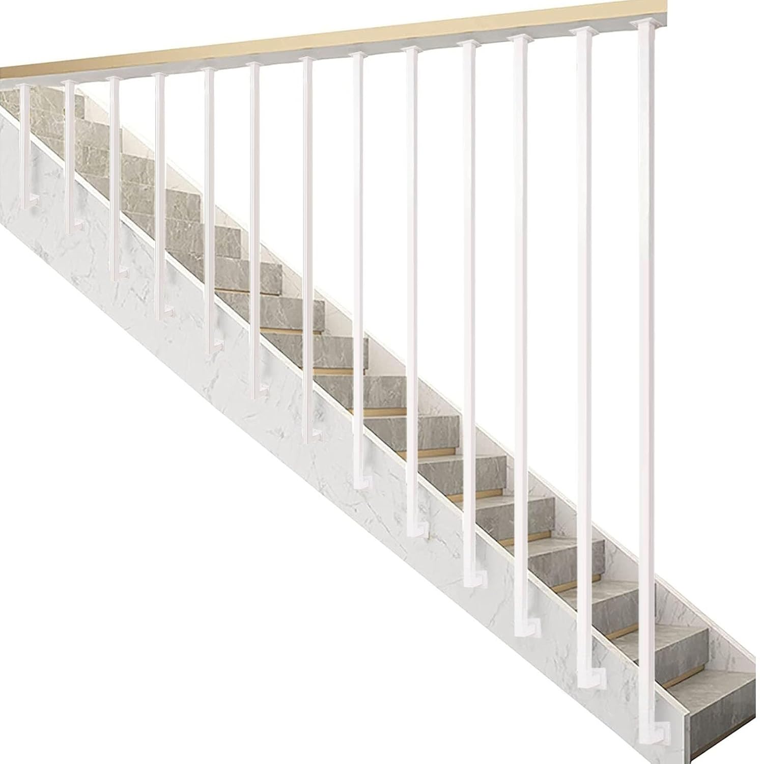 White Stair Handrail Railing, L Shaped Metal Iron Railing for Internal ...