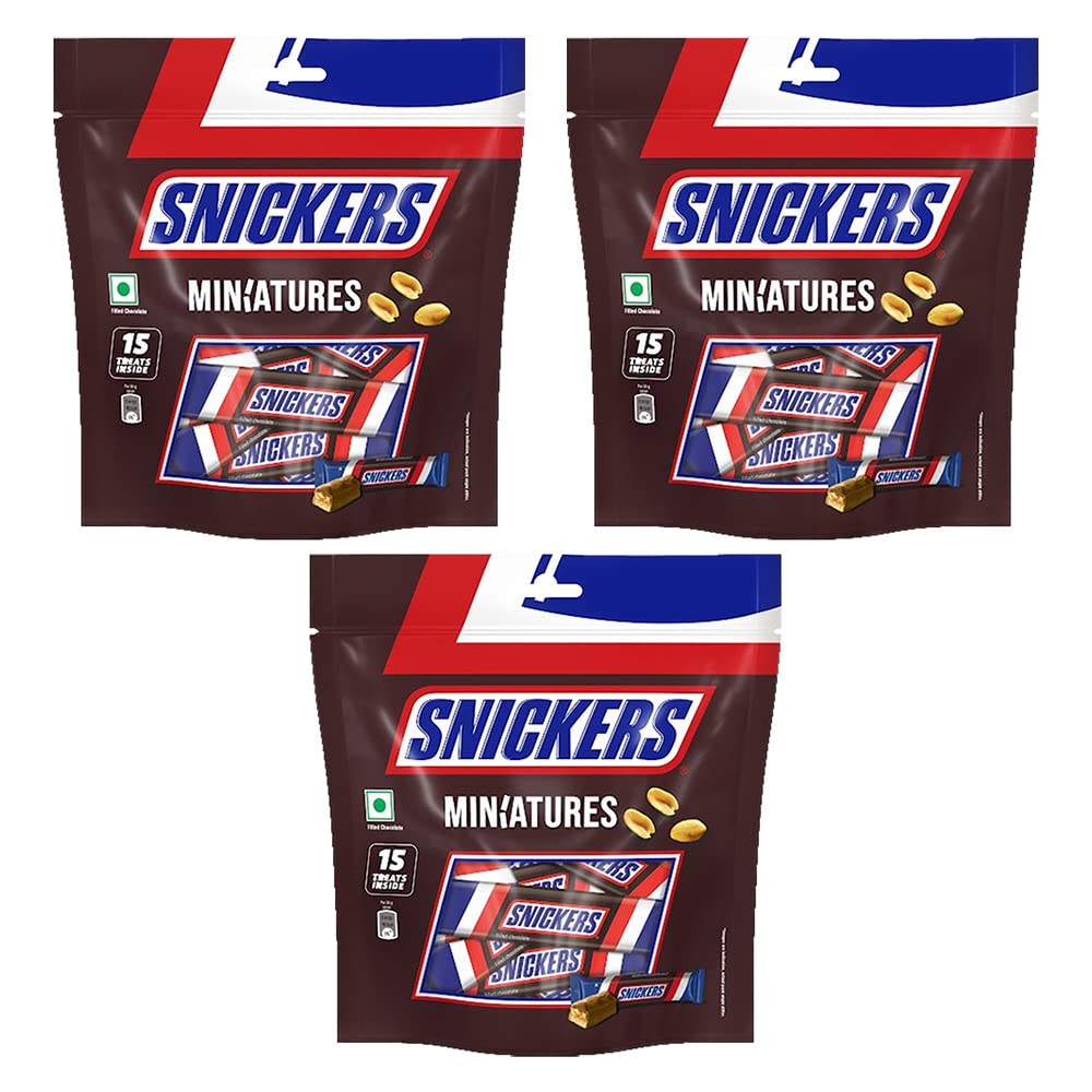 Snickers Miniatures Peanut Chocolate Pouch 180gm (Pack of 3) : Amazon ...