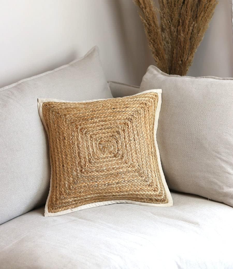 Amazon.com: Natural Jute Hand-Woven Cushion Covers for Couch, Sofa Boho ...
