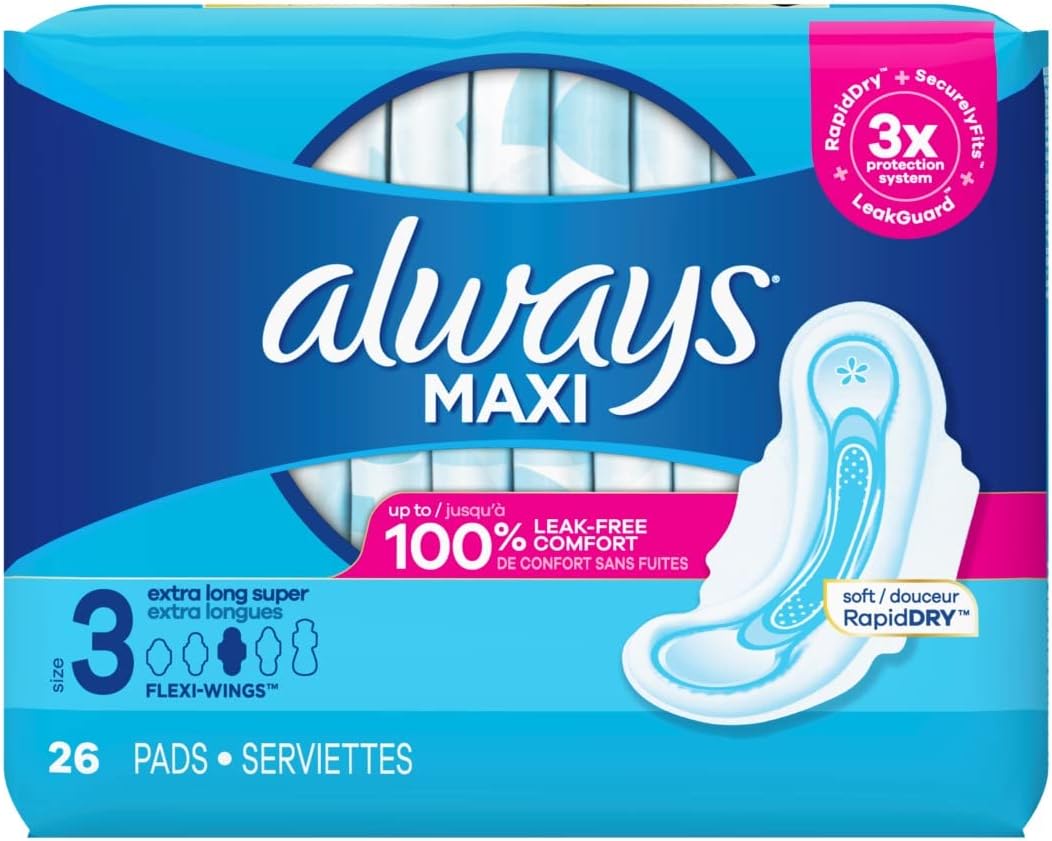 Amazon.com: Always Pads Maxi Extra-Long Size 3-26 Count Super (2 Pack ...