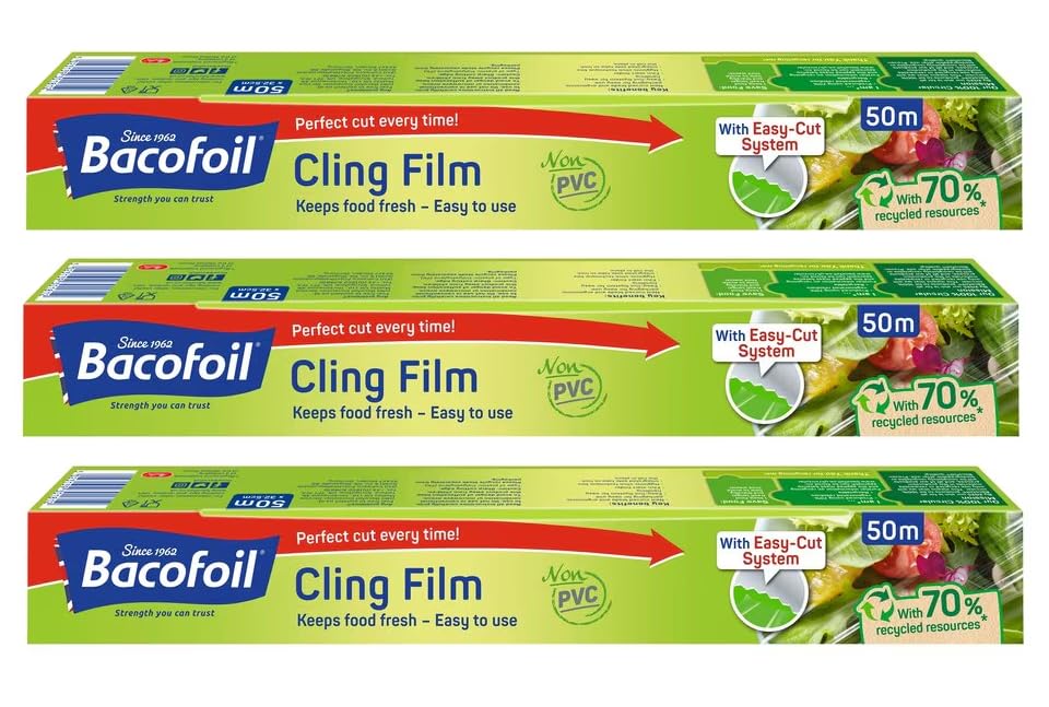 3 x Cling Film PVC Free with Curved Blade Easy Cut Easy to Use BPA Free ...