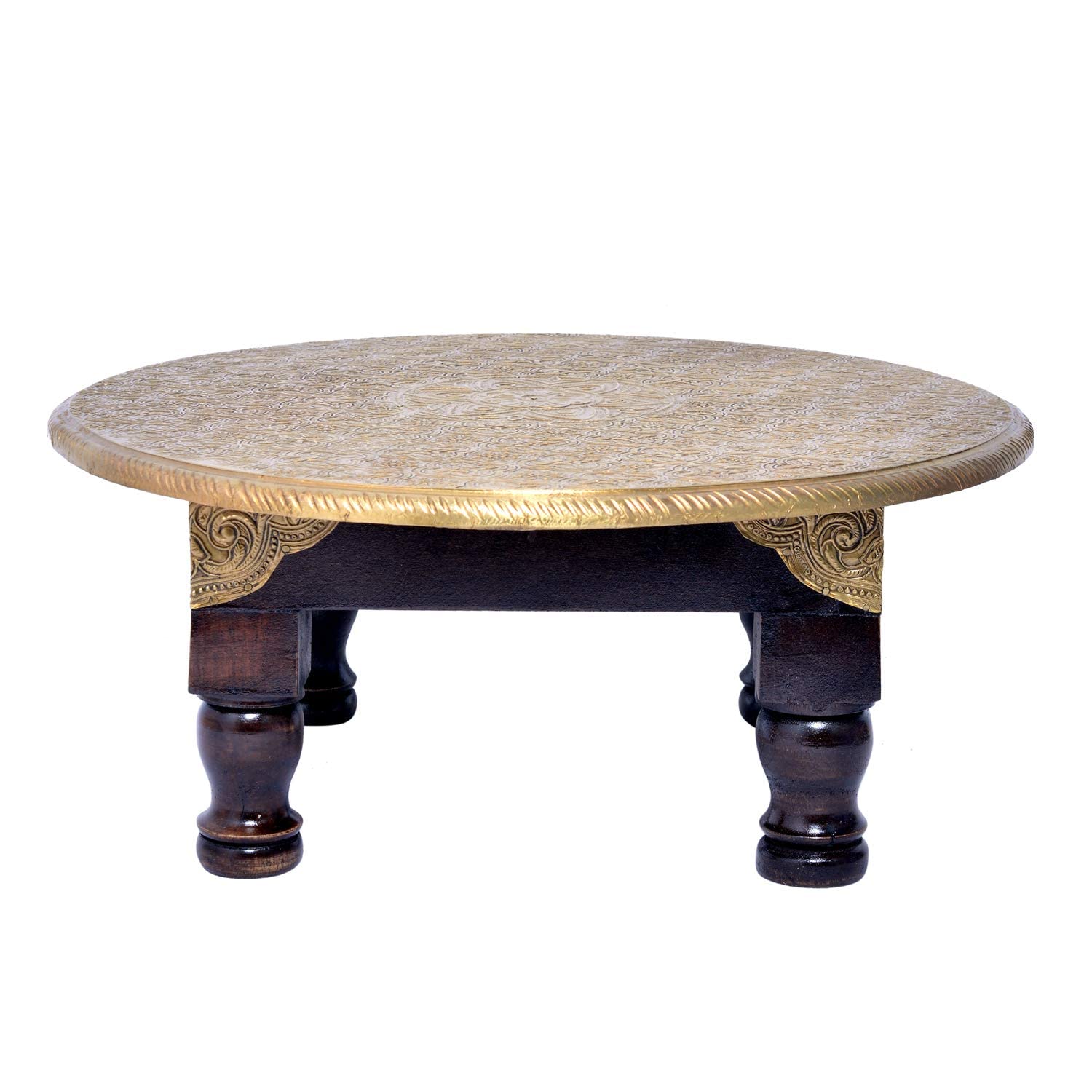 Wood_To_Cart Pooja Bajot Stool/Round Pooja Decor/Brass Chowki/Patla ...