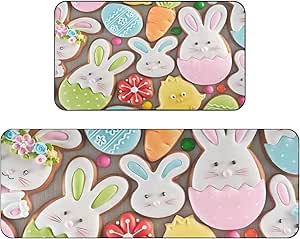 Amazon.com: Easter Kitchen Rugs and Mats Set of 2 Bunny Eggs Kitchen ...