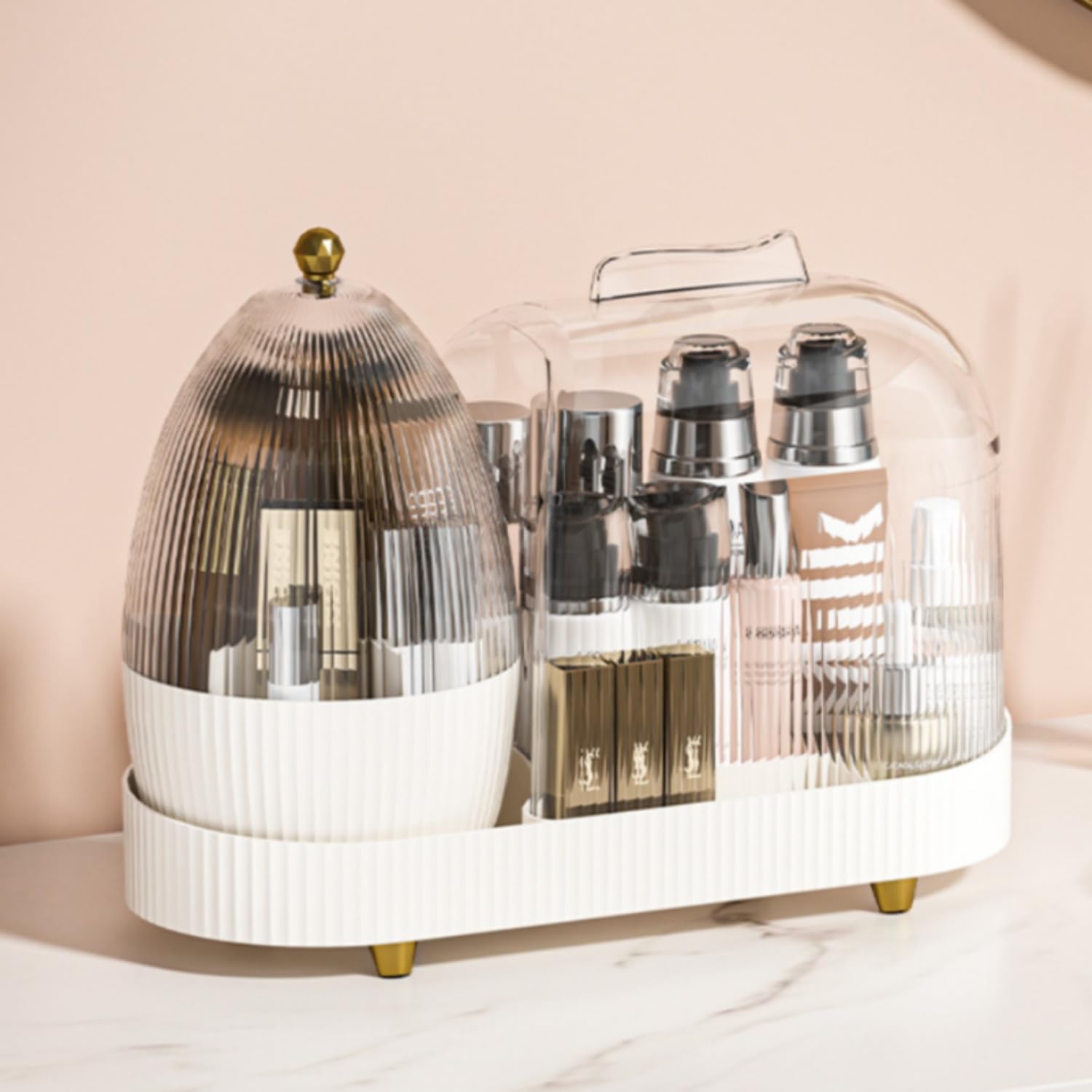 New Rotating Makeup Organizer with Lid,Large Capacity Cosmetic Display ...