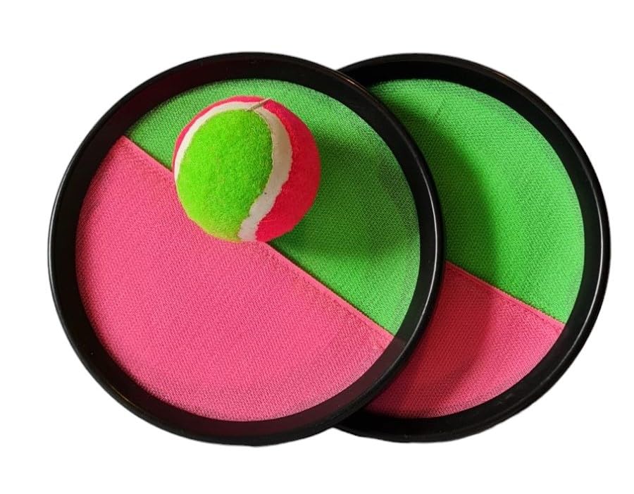 Catch Ball Set, throw and catch, 2 velcro paddle discs and tennis ball ...