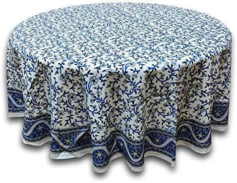 Amazon.com: India Arts Vintage Appeal Round Cotton Tablecloth 88" Blue ...