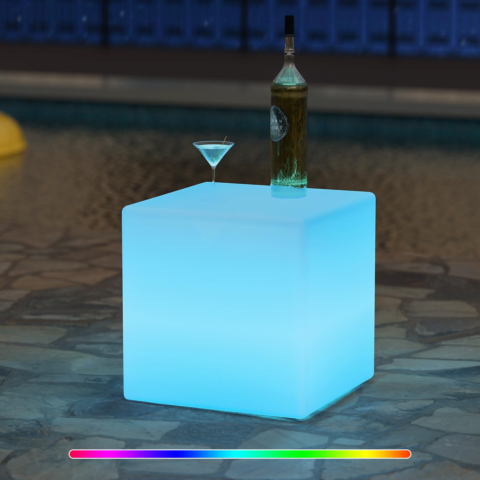 GGII 12-inch Rechargeable LED Cube Chair Light, Solar Charging RGB LED ...