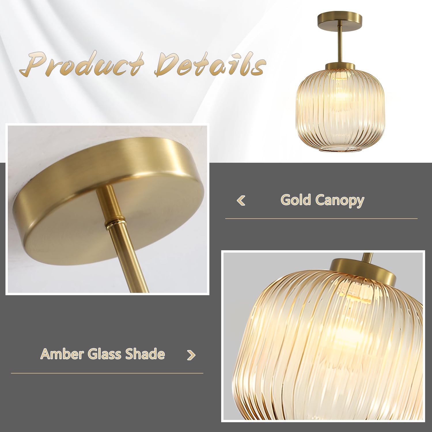 Snapklik.com : Lighting Amber Glass Ceiling Light Fixture Mid Century ...