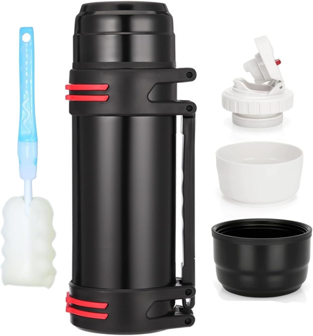 Thermos Flask with 2 Cups, 2 L Thermos Flask Keeps Hot & Cold for 24 ...