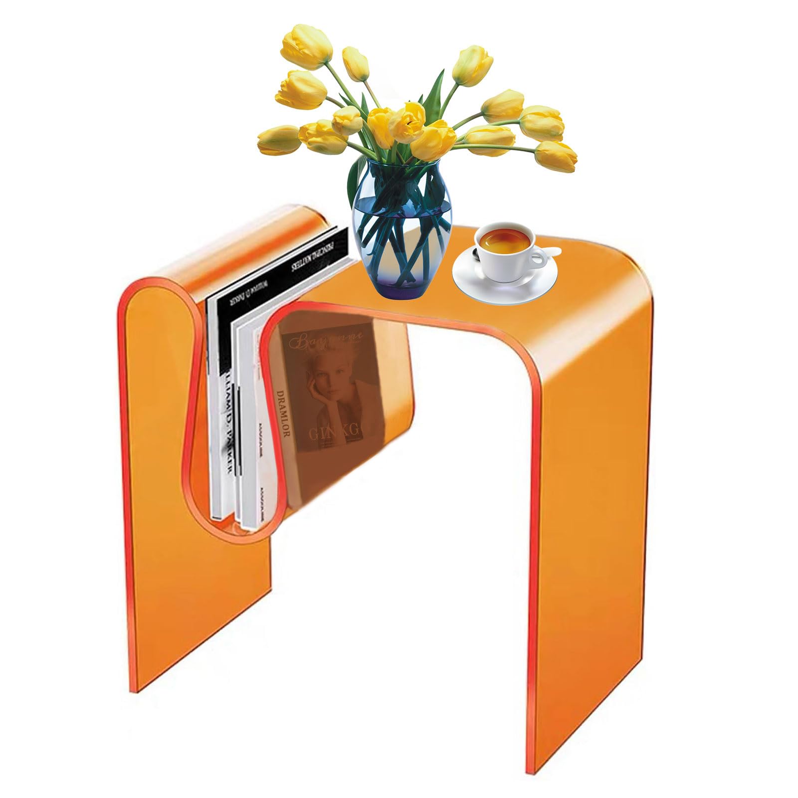 Amazon.com: DRAMLOR Orange Acrylic Table M-Shaped Acrylic End Table Small Bedroom Coffee Table ...