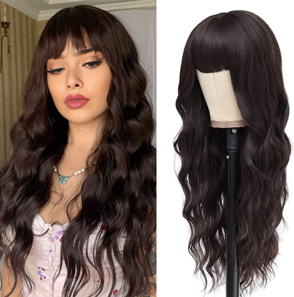 Amazon Ifsup Long Brown Wig With Bangs For Women Long Wavy Dark
