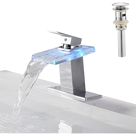 Skybathjoy LED Light Bathroom Sink Faucet Waterfall 3 Colors Changing ...