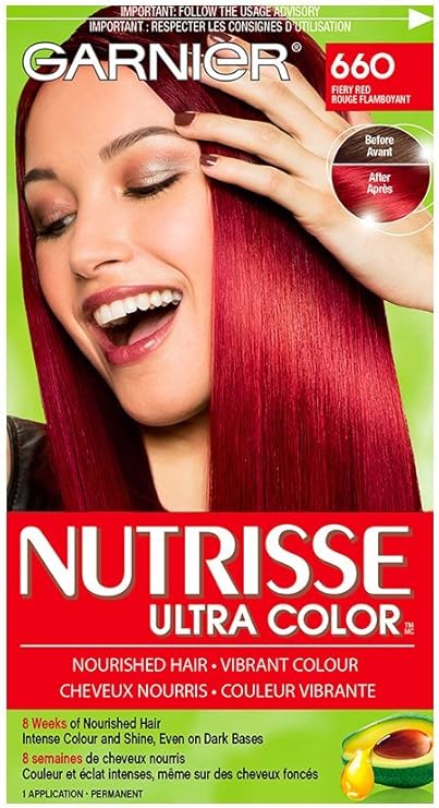 Garnier Nutrisse Ultra Color, Permanent Hair Dye, 660 Fiery Red ...