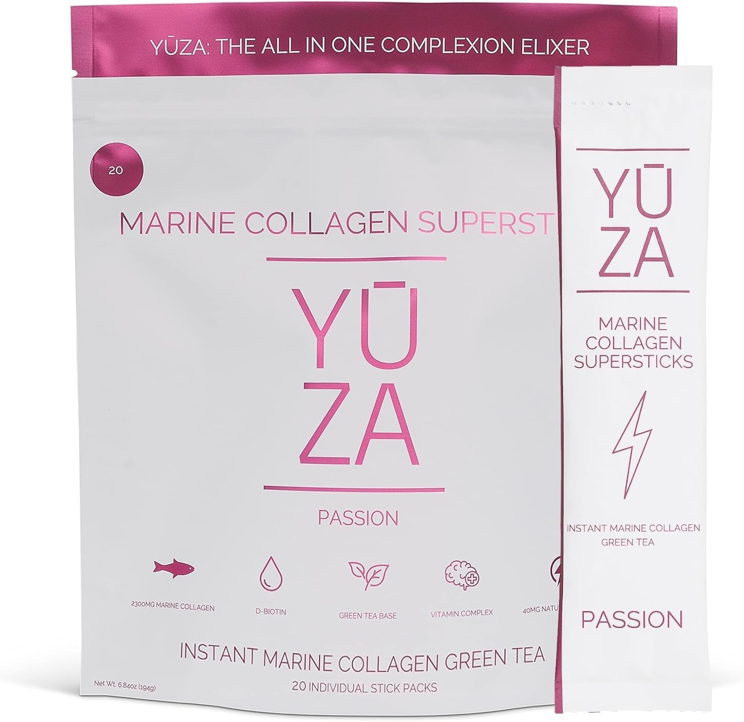 Amazon.com: YUZA Marine Collagen Individual Packets - 20 Green Tea Collagen Peptides Powder ...